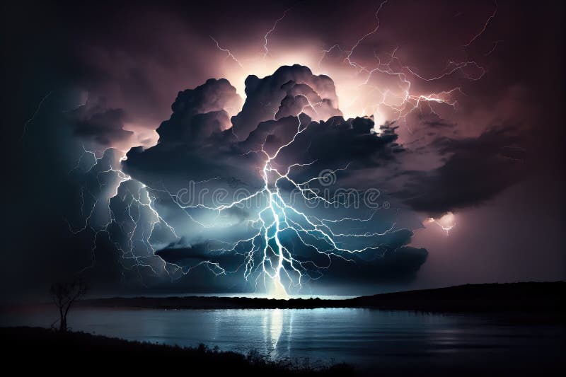 Dramatic Thunderstorm with Lightning Strikes, Illuminating the Sky ...