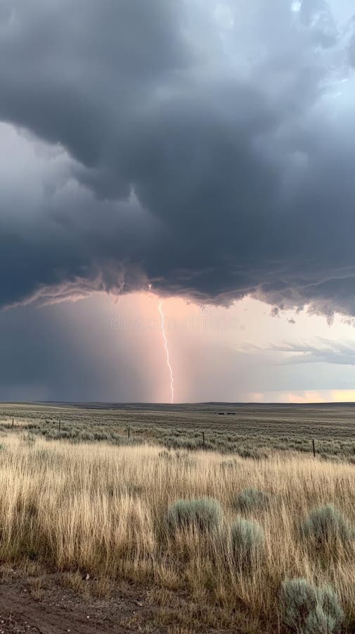 Dramatic Thunderstorm with Lightning Striking Across Open Plain ...