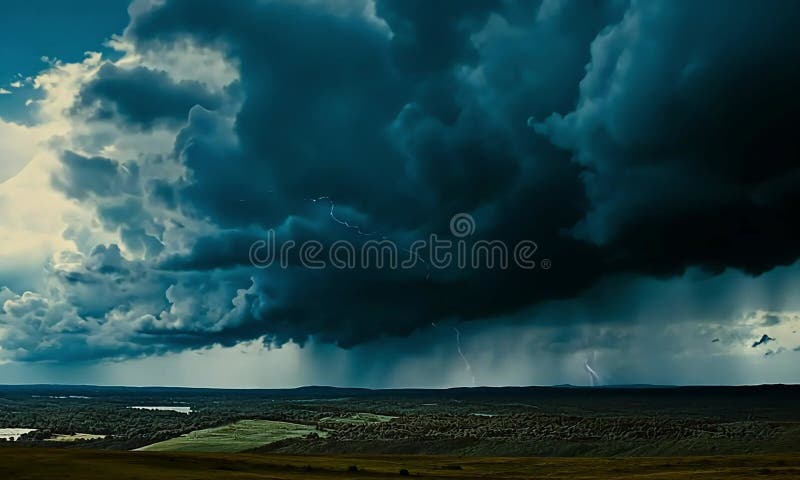 Dramatic Thunderstorm with Lightning Striking Over a Scenic Landscape ...