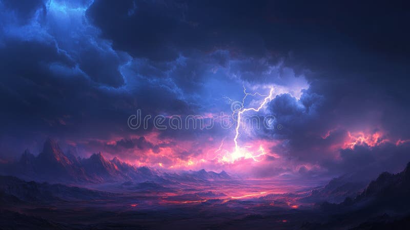 Dramatic Thunderstorm with Lightning Striking Over a Vast Desert ...