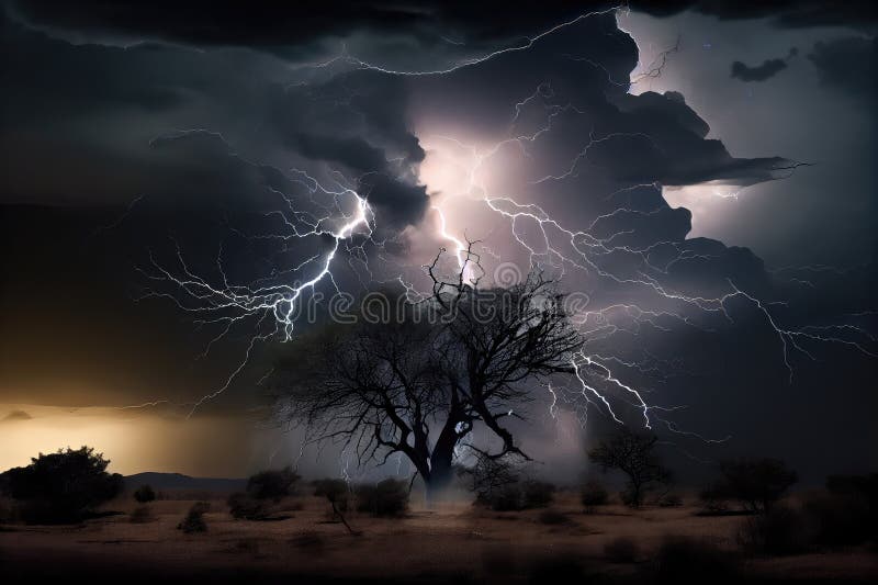 Dramatic Thunderstorm, with Lightning Striking Trees in the Background ...