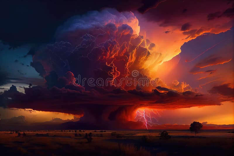 Dramatic Thunderstorm with Lightning Striking the Water Stock ...