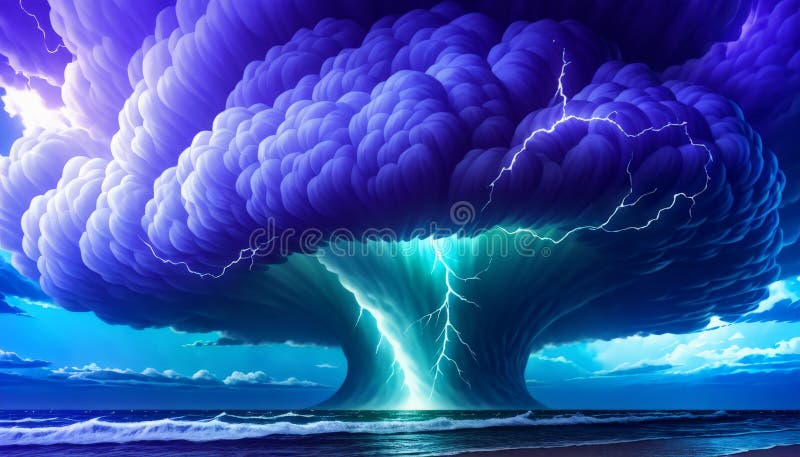 Dramatic Thunderstorm Over Ocean with Lightning Stock Photo - Image of ...