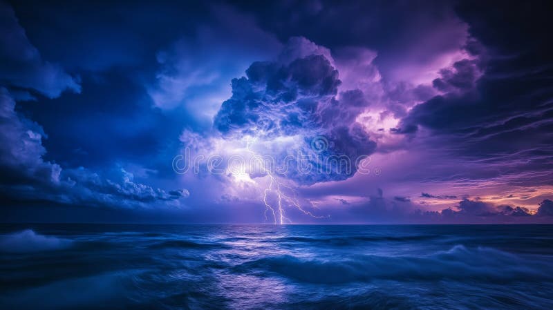 Dramatic Thunderstorm Over Ocean with Lightning, Powerful Nature ...