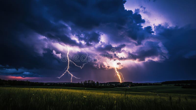 Dramatic Thunderstorm Over Open Fields Capturing Nature Power and ...