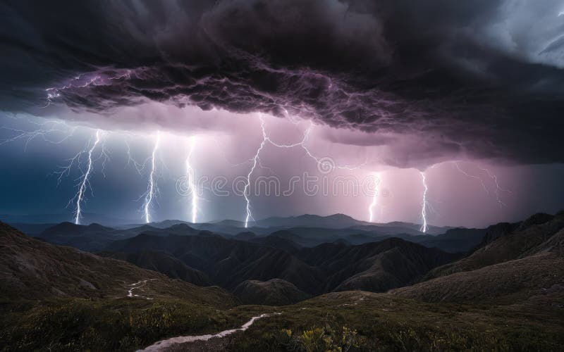 Dramatic Thunderstorm Over Rugged Mountains with Intense Lightning ... Dramatic Thunderstorm Over Rugged Mountains with Intense Lightning ...