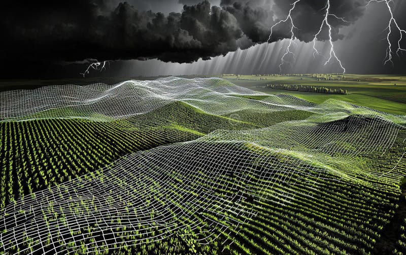 A Dramatic Thunderstorm Rolls Over a Vast, Undulating Landscape Covered ...