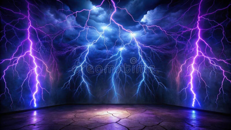 Dramatic Thunderstorm Scene Empty Room with Striking Purple and Blue ...