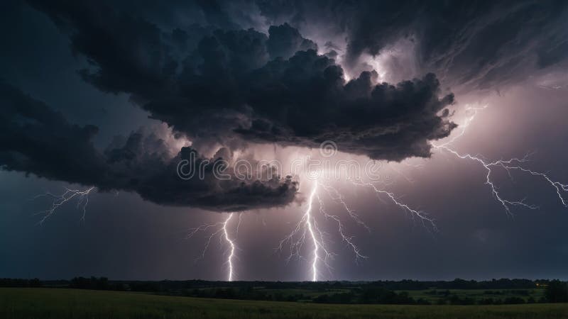 A Dramatic Thunderstorm Scene, with Lightning Illuminating the Dark ...
