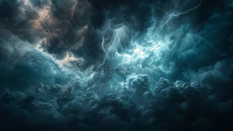 Dramatic Thunderstorm Sky Over Dark Clouds at Night with Lightning ...