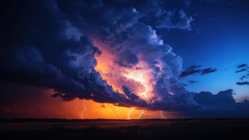 Dramatic Thunderstorm Sky at Sunset with Electric Lightning and Cloud ...