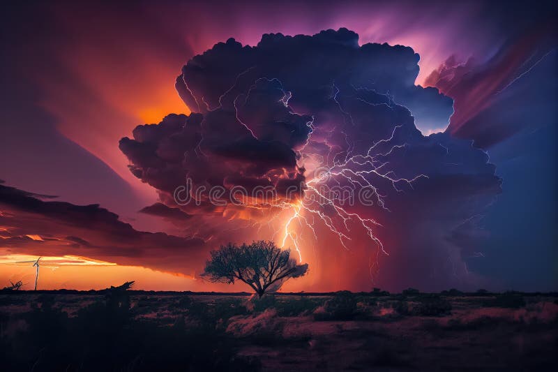 Dramatic Thunderstorm at Sunset with Dramatic Sky Stock Illustration ...