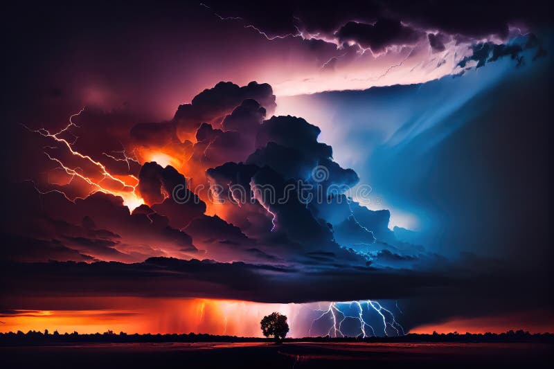 Dramatic Thunderstorm at Sunset, with the Sky Transitioning from ...