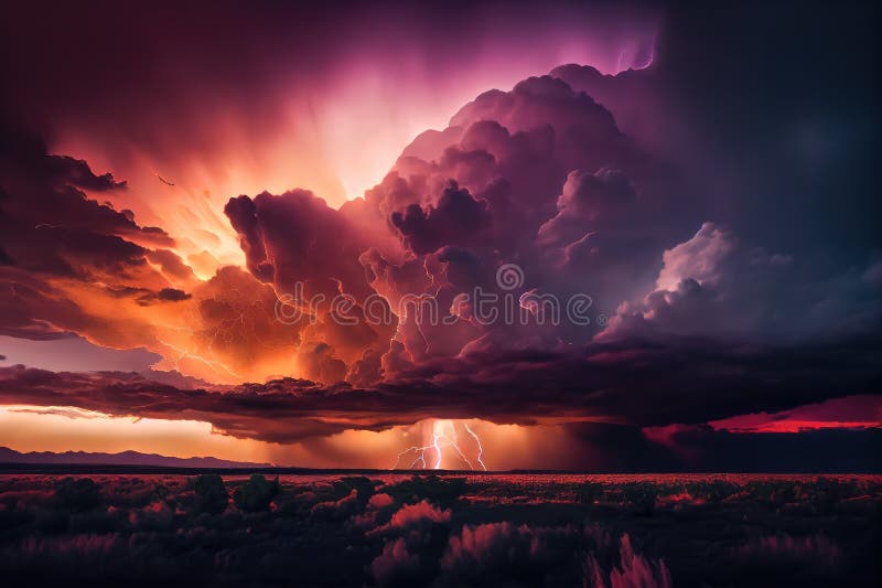 Dramatic Thunderstorm at Sunset, with the Sun Setting Behind Storm ...