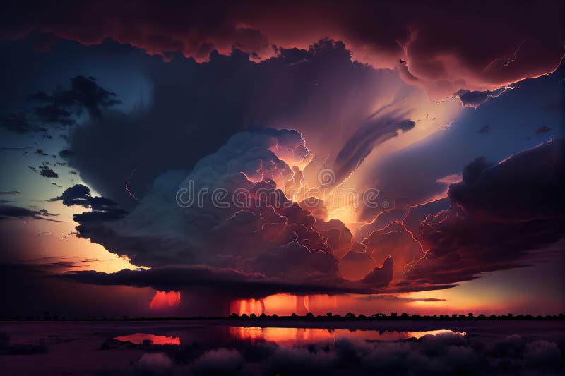 Dramatic Thunderstorm at Sunset, with the Sun Setting Behind Storm ...