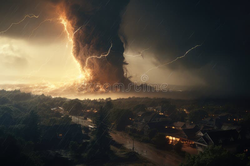 Dramatic Thunderstorm Tornado in Europe. Natural Disasters. Destruction ...