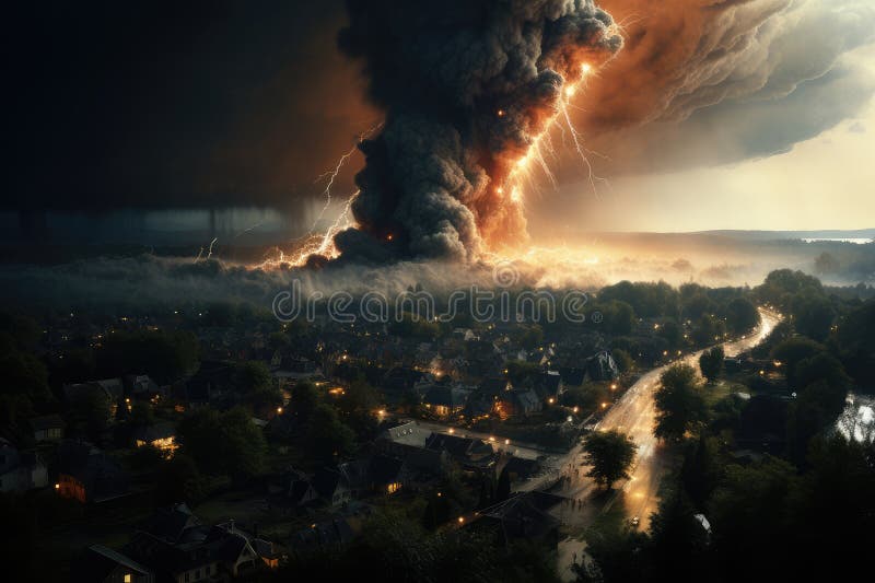 Dramatic Thunderstorm Tornado in Europe. Natural Disasters. Destruction ...