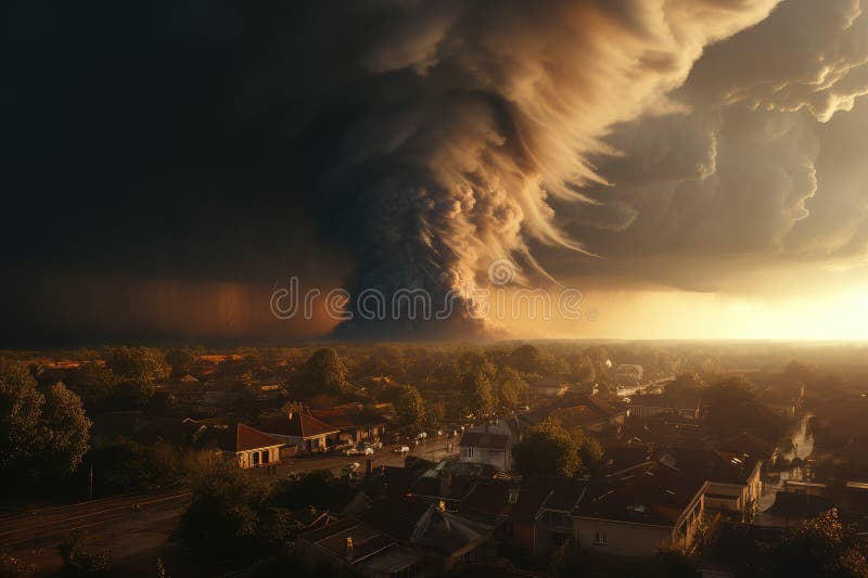 Dramatic Thunderstorm Tornado in Europe. Natural Disasters. Destruction ...