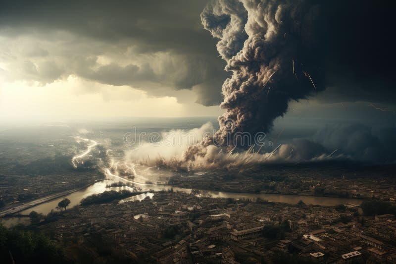 Dramatic Thunderstorm Tornado in Europe. Natural Disasters. Destruction ...