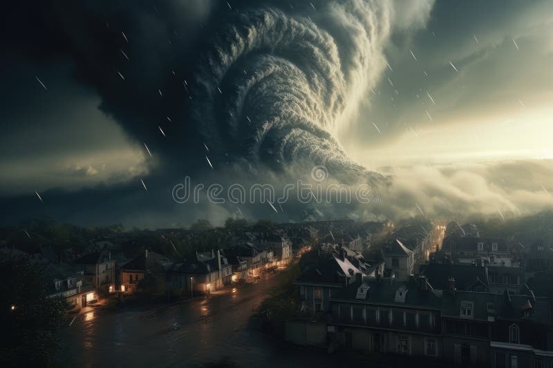 Dramatic Thunderstorm Tornado in Europe. Natural Disasters. Destruction ...