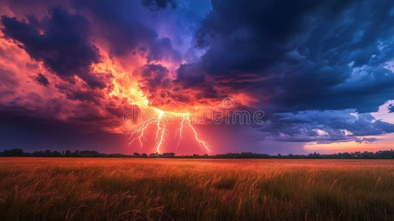 Dramatic Thunderstorm with Vibrant Lightning and Dark Clouds Over ...