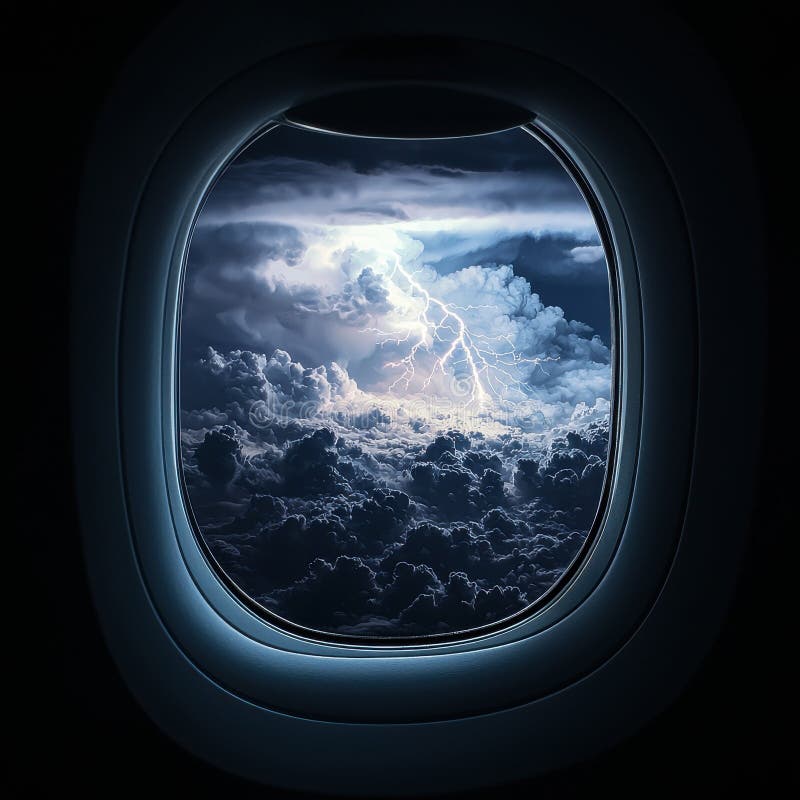 Dramatic Thunderstorm View through Airplane Window during Flight Stock ...