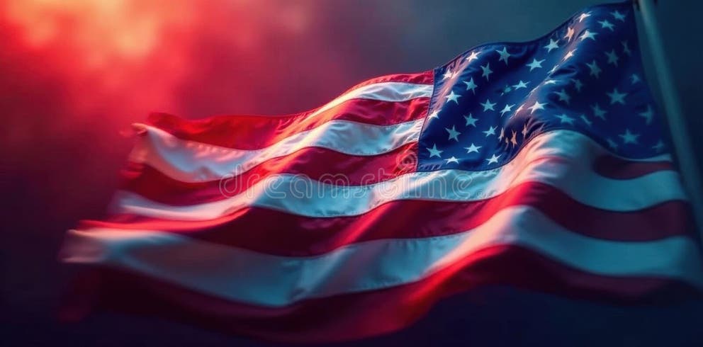 Dramatic, Tilted American Flag, Dynamic Motion Blur, Vibrant Hues, Sky ...