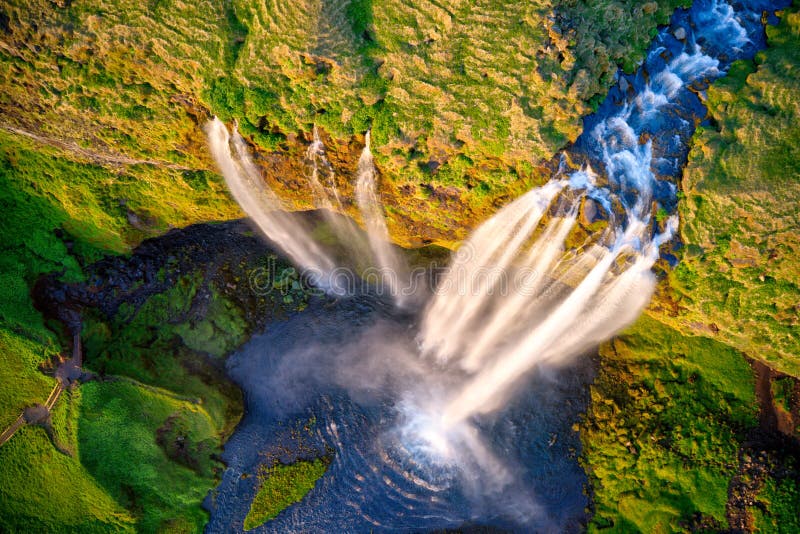 Dramatic Top View of Waterfall Peak, Iceland Stock Photo - Image of ...