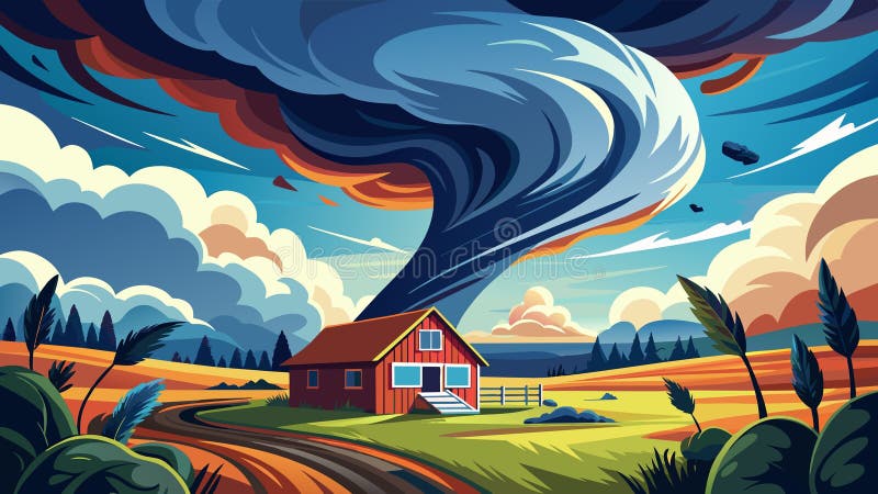 Dramatic Tornado Approaching a Farmhouse in a Rural Landscape Stock ...