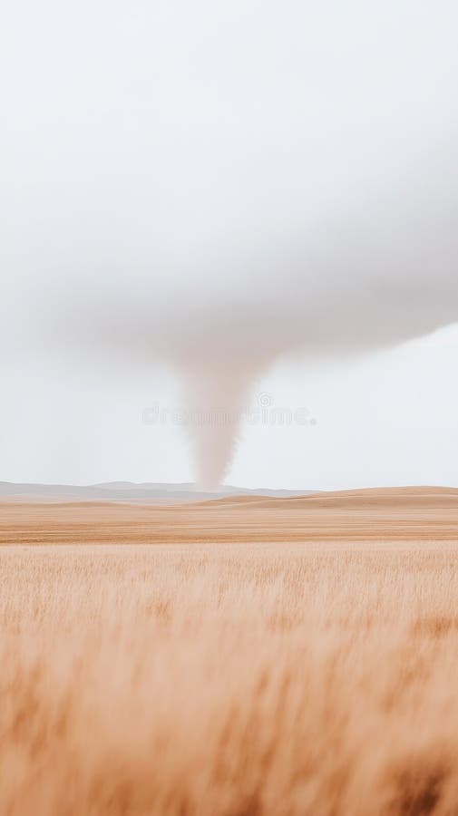 Dramatic Tornado Spiraling in Open Field Under Overcast Sky Stock Photo ...