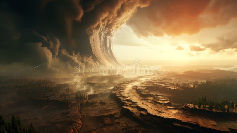 Dramatic Tornado Swirling Amidst Lightning Thunderstorm, Raw Force of ...