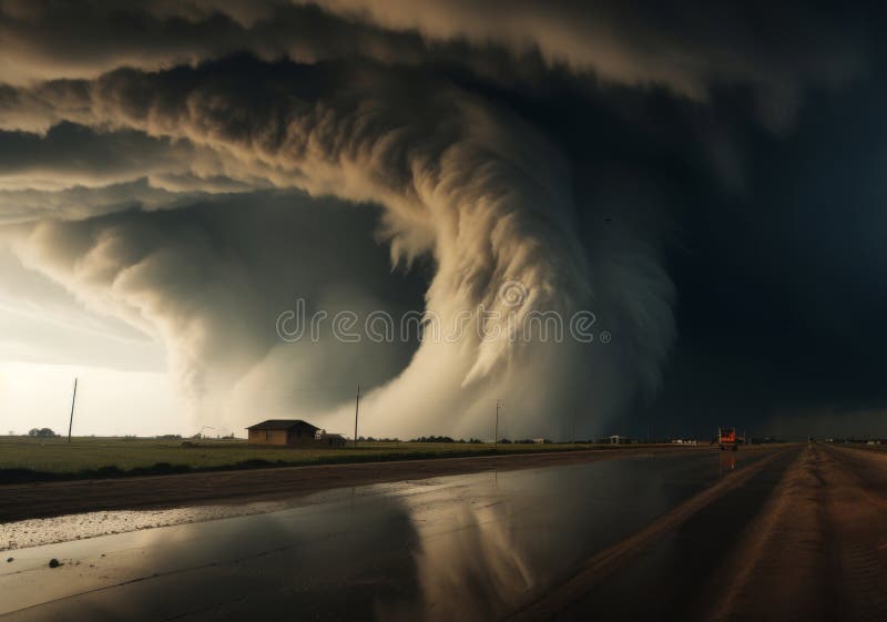 Dramatic Tornado Swirling Amidst Lightning Thunderstorm Raw Force of ...