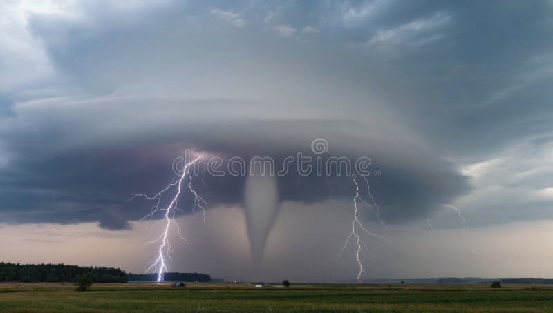 Dramatic Tornado Touches Down Under Stormy Skies with Lightning Strikes ...