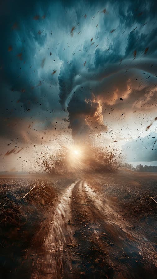 Dramatic Tornado Touching Down in a Field at Sunset. Power of Nature ...
