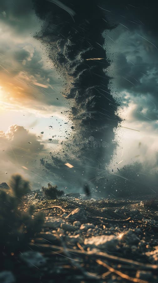 Dramatic Tornado Touching Down in a Field at Sunset. Power of Nature ...