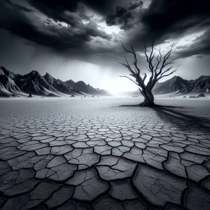 Dramatic Tree in a Desert View Stock Illustration - Illustration of ...
