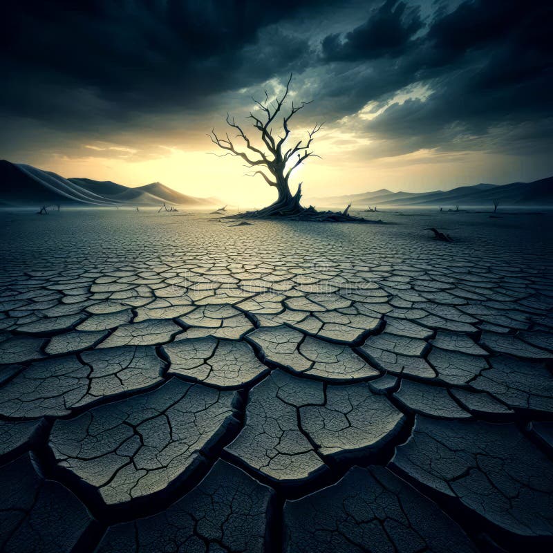 Dramatic Tree in a Desert View Stock Illustration - Illustration of ...