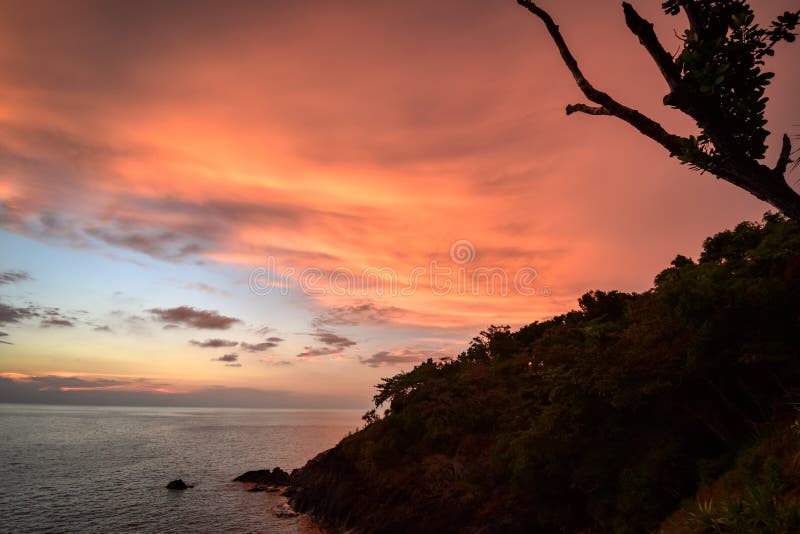 Dramatic Sunset Over the Ocean at Cliffs Stock Photo - Image of island ...