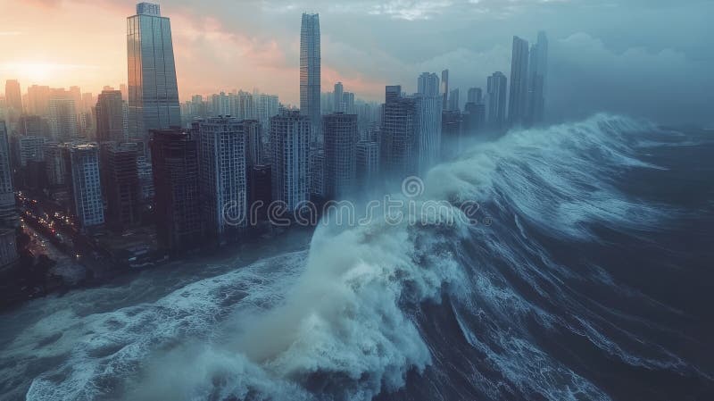 Dramatic Tsunami Waves Crash into City Skyscrapers, Capturing the ...