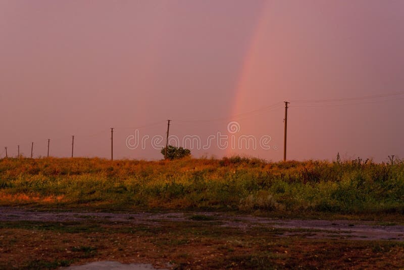 Dramatic Ukrainian Landscape Rainbow after Rain in the Evening on Pink ...