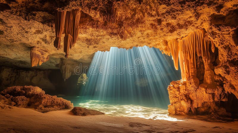 Dramatic Underwater Cave Opening with Stunning Light Rays Illuminating ...