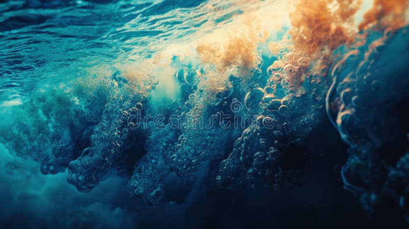 Dramatic Underwater Scene Showcasing Bubbles and Turbulent Waves Stock ...
