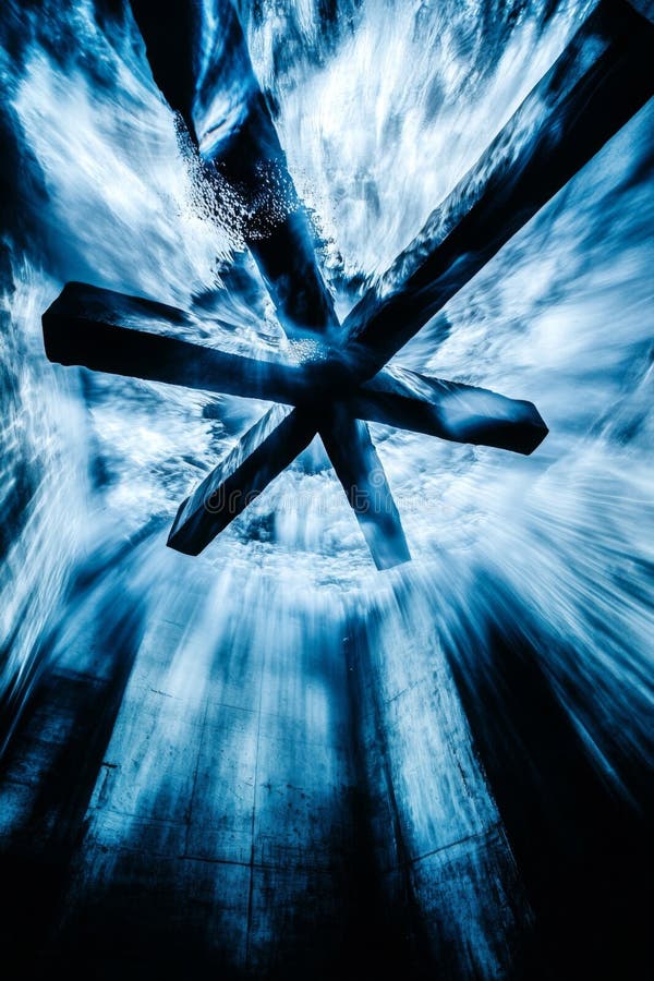 Dramatic Underwater View of a Cross Structure Illuminated by Diffuse ...