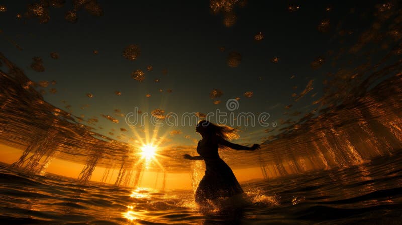 Dramatic Underwater View of a Woman Silhouette Stock Illustration ...