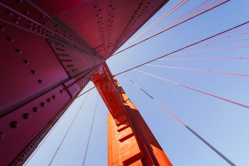 Dramatic Upward View of the Golden Gate S Architecture and Suspension ...
