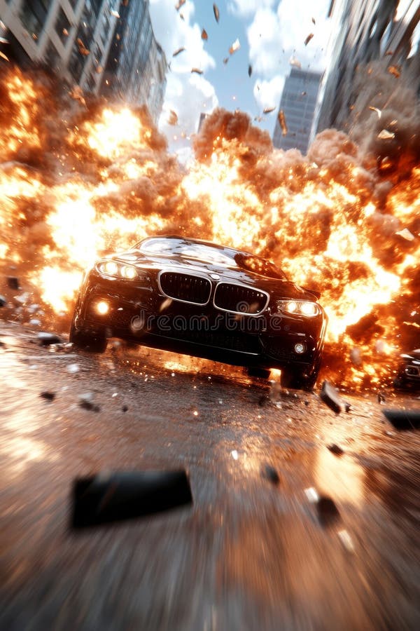 Dramatic Urban Car Chase with Explosion in City Street Stock Image - Image of dynamic, action ...