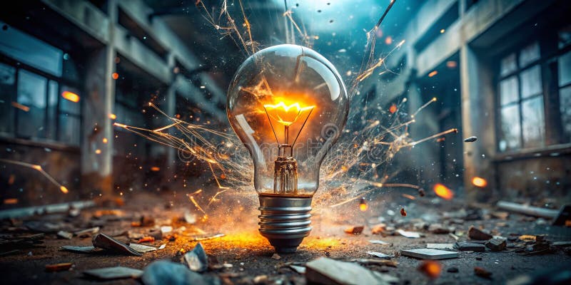 Dramatic Urban Decay Scene Exploding Light Bulb with Shattered Glass ...
