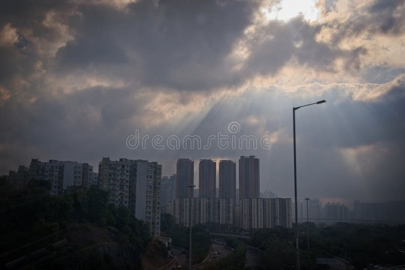 Dramatic Urban Landscape with Sunlight and Clouds Editorial Photography ...