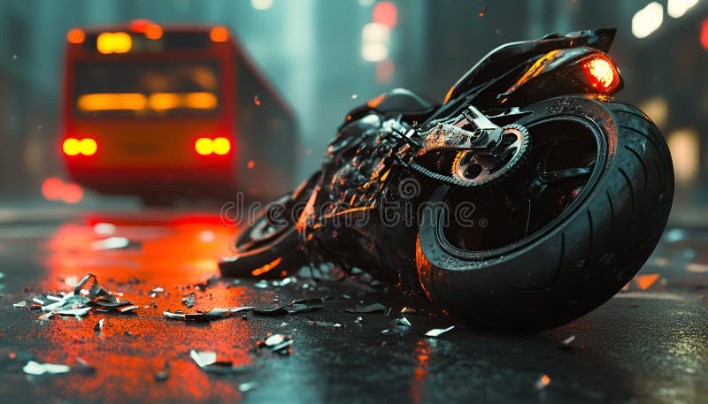 Dramatic Urban Motorcycle Accident Scene with Blurred Emergency ...