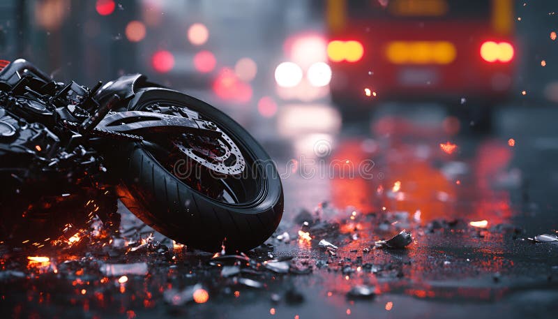 Dramatic Urban Motorcycle Accident Scene with Blurred Emergency ...